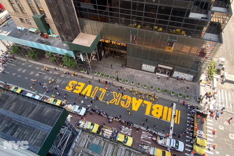 NYC Paints Huge Black Lives Matter Mural on 5th Ave in Front of Trump ...