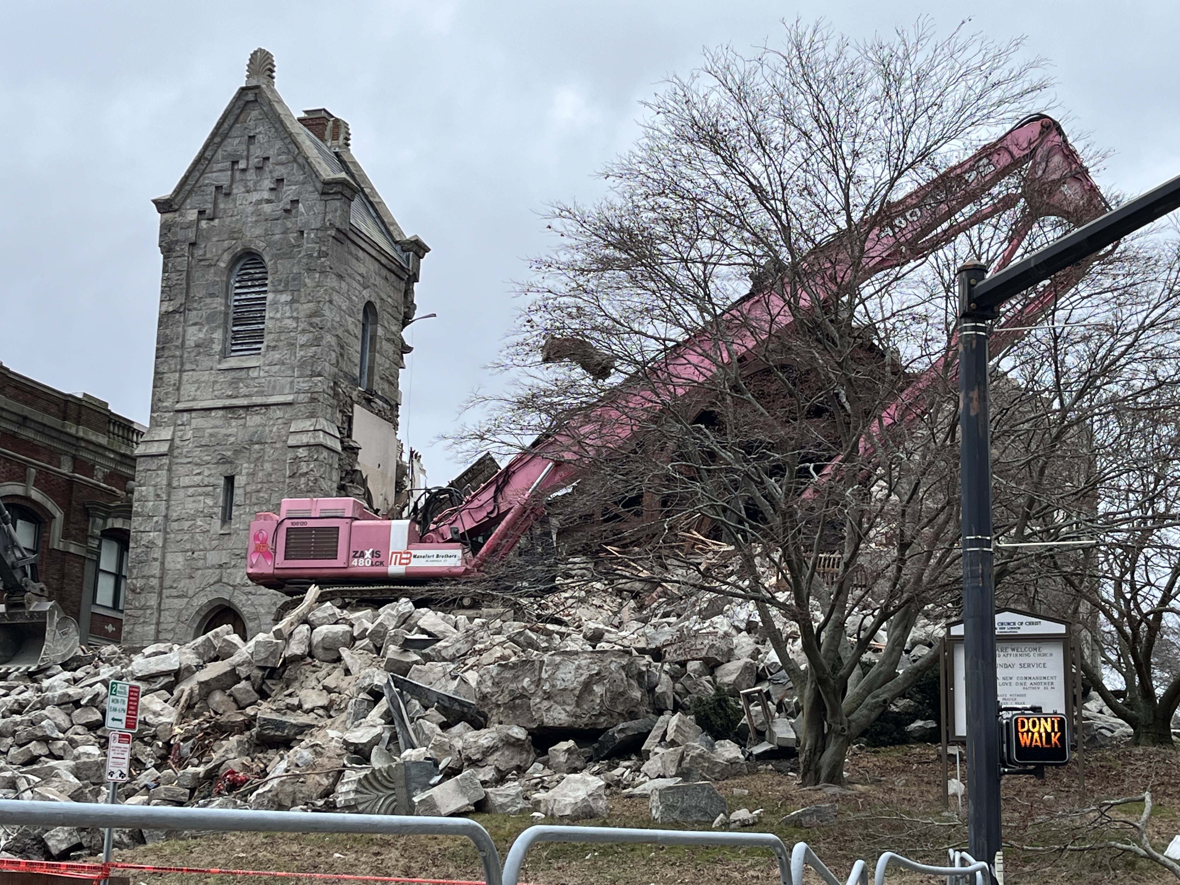 Crews demolish iconic New London church after steeple collapse – NBC ...