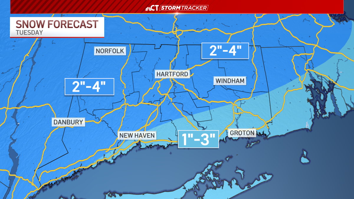 Accumulating snow moves into CT overnight and into the day Tuesday ...