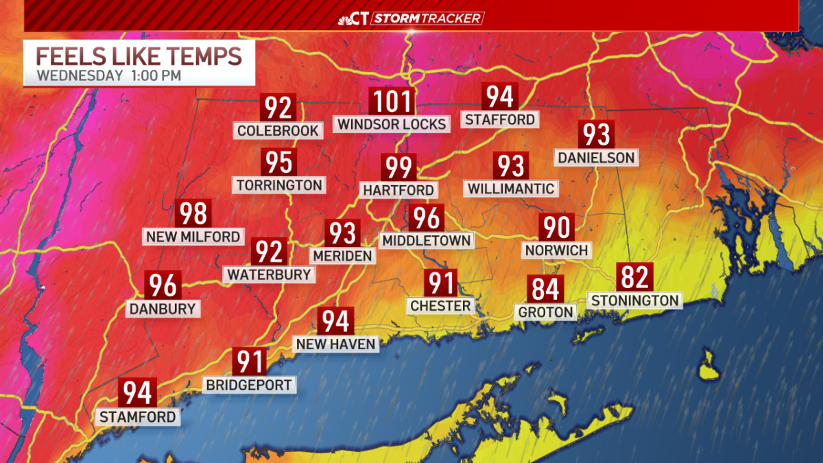‘Feels-like’ temperatures approached 100 Wednesday – NBC Connecticut