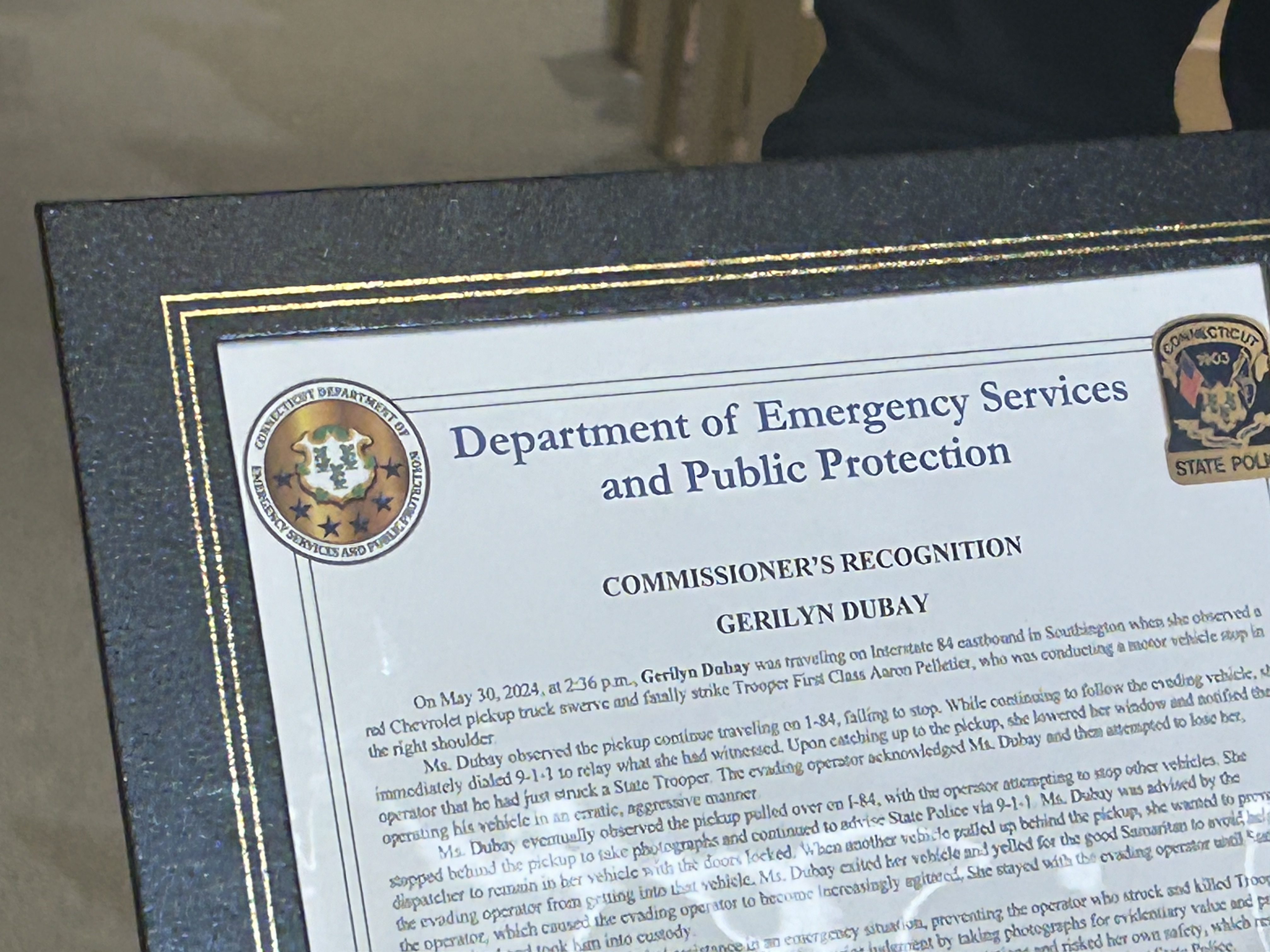 Plainville woman honored for helping police after trooper was fatally ...