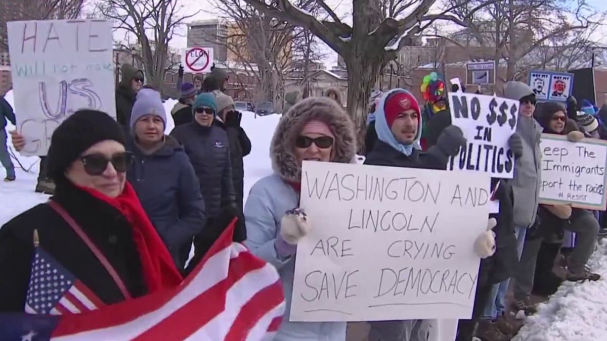 Hundreds of protesters gather outside state capitol on Presidents’ Day ...