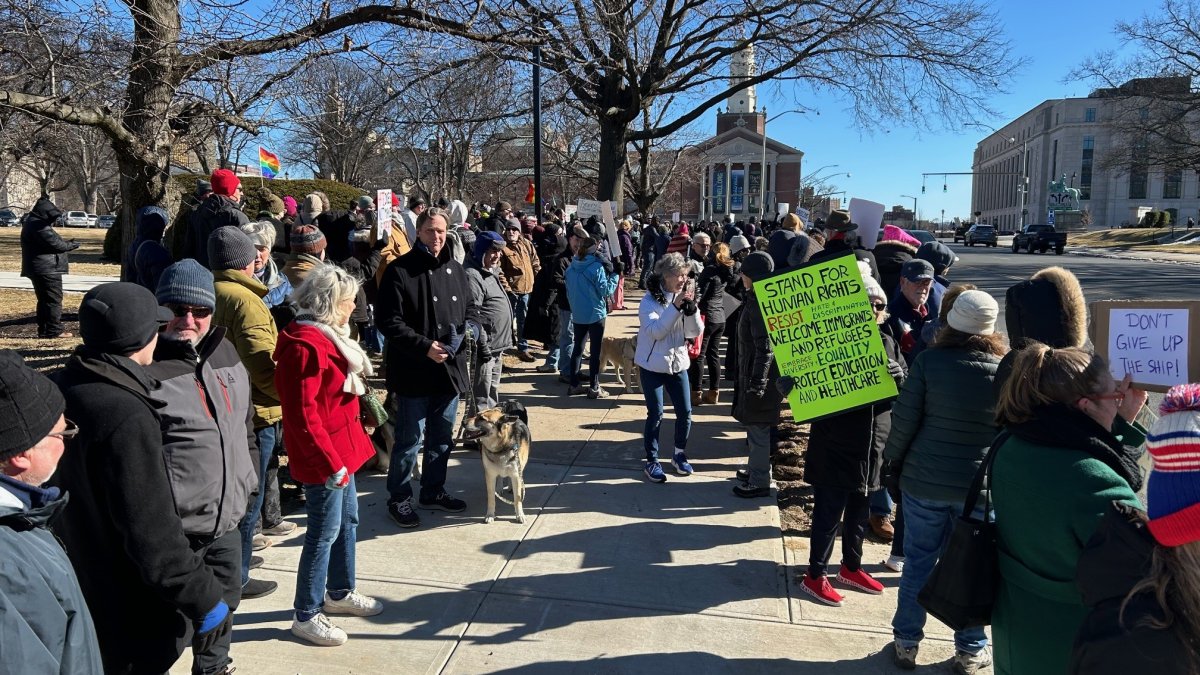 Hundreds gather at state capitol to voice opposition to Trump ...