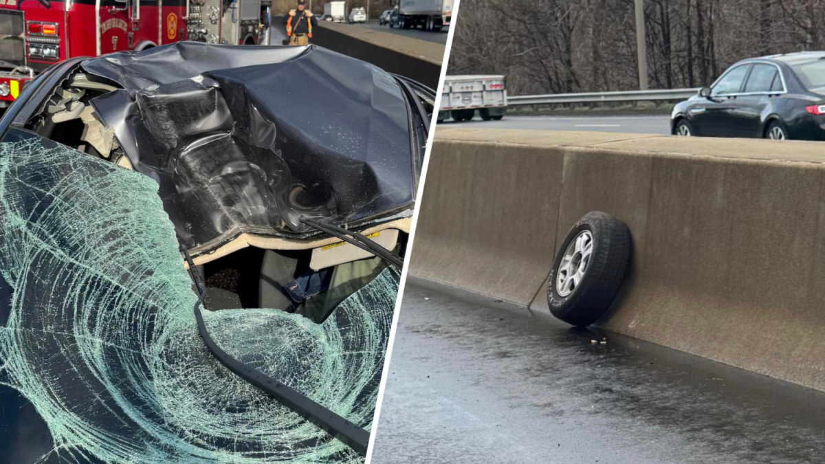 Stray tire slams into car on I-95 in Milford – NBC Connecticut