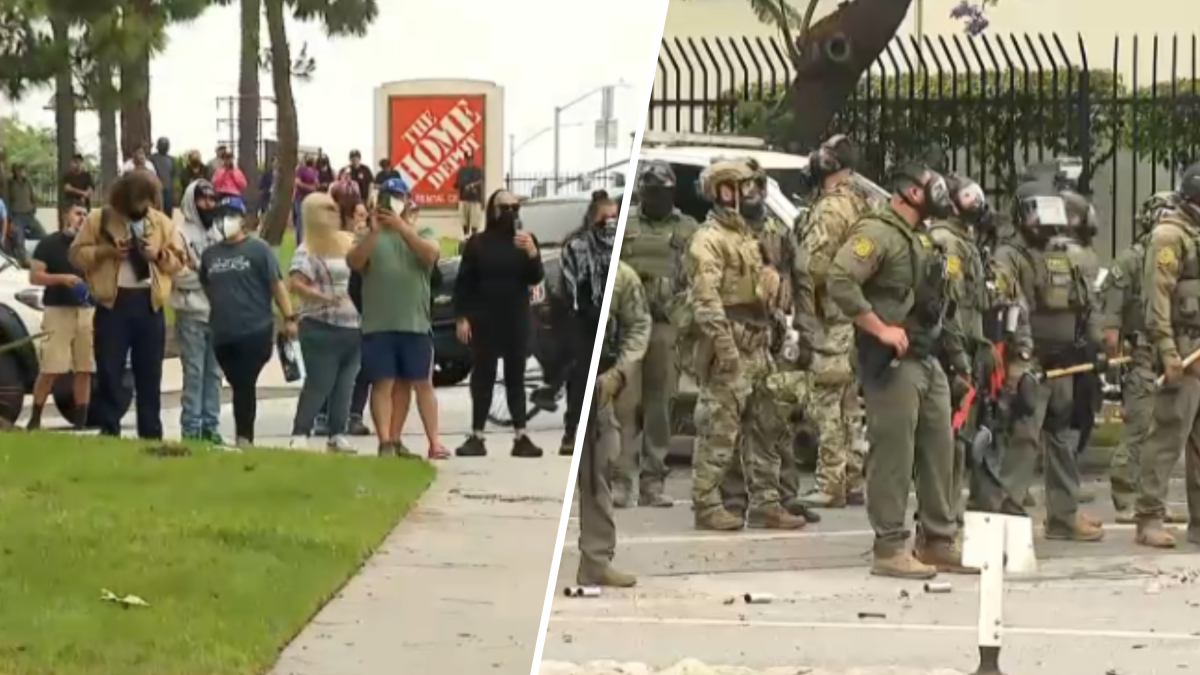 Protesters clash with federal agents near a Home Depot in Paramount ...