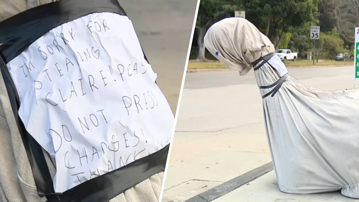 Stolen Brentwood gas station dinosaur returned with apology note – NBC Connecticut